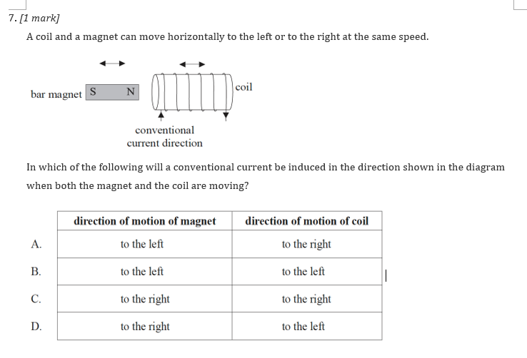 Solved 7. [1 ﻿mark]A coil and a magnet can move horizontally | Chegg.com