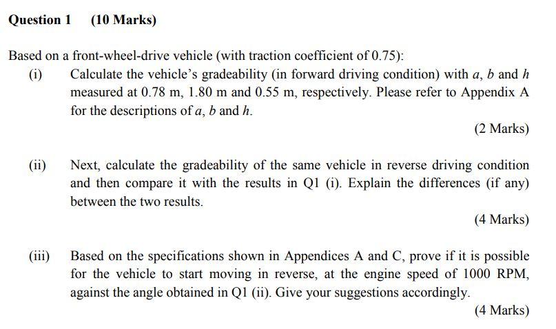 Question 1 (10 Marks) Based on a front-wheel-drive | Chegg.com