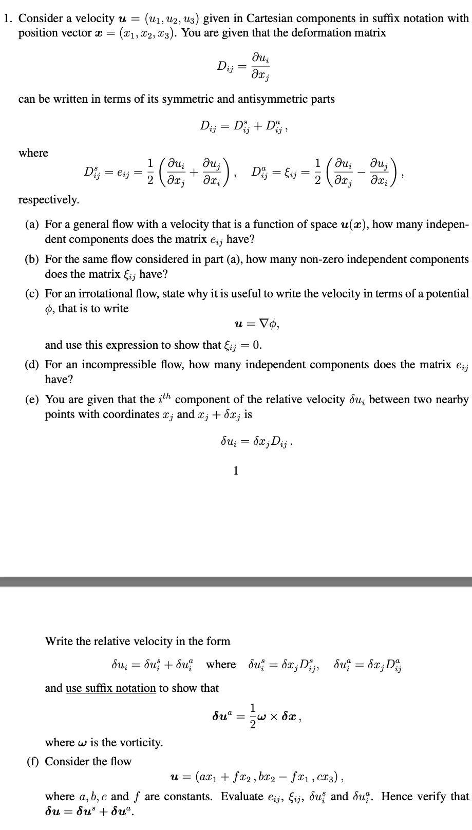 1. Consider a velocity u = (u1, U2, U3) given in | Chegg.com