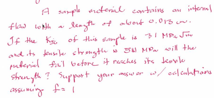 Solved A sample material contains an internal flaw with | Chegg.com