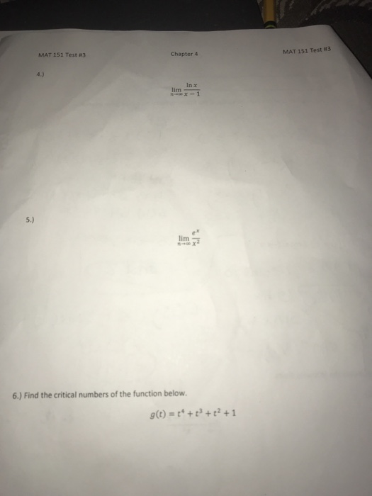 Solved Chapter 4 MAT 151 Test #3 MAT 151 Test n3 In x lim | Chegg.com