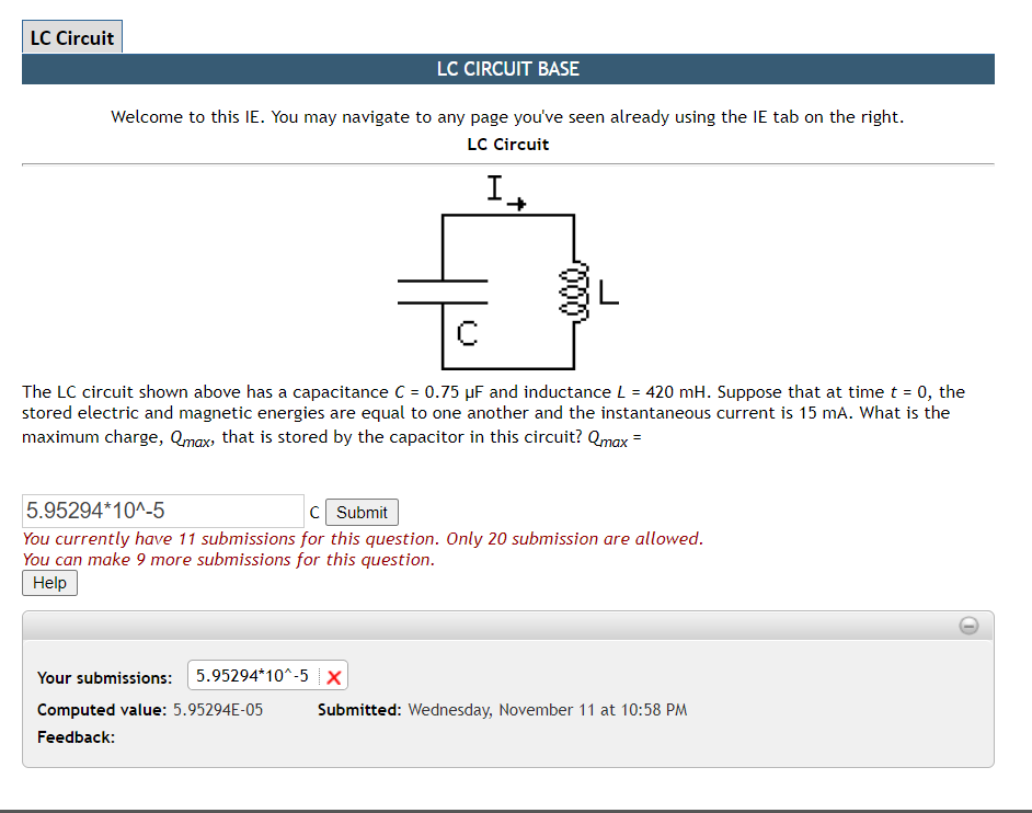 Solved LC Circuit LC CIRCUIT BASE Welcome to this IE. You | Chegg.com