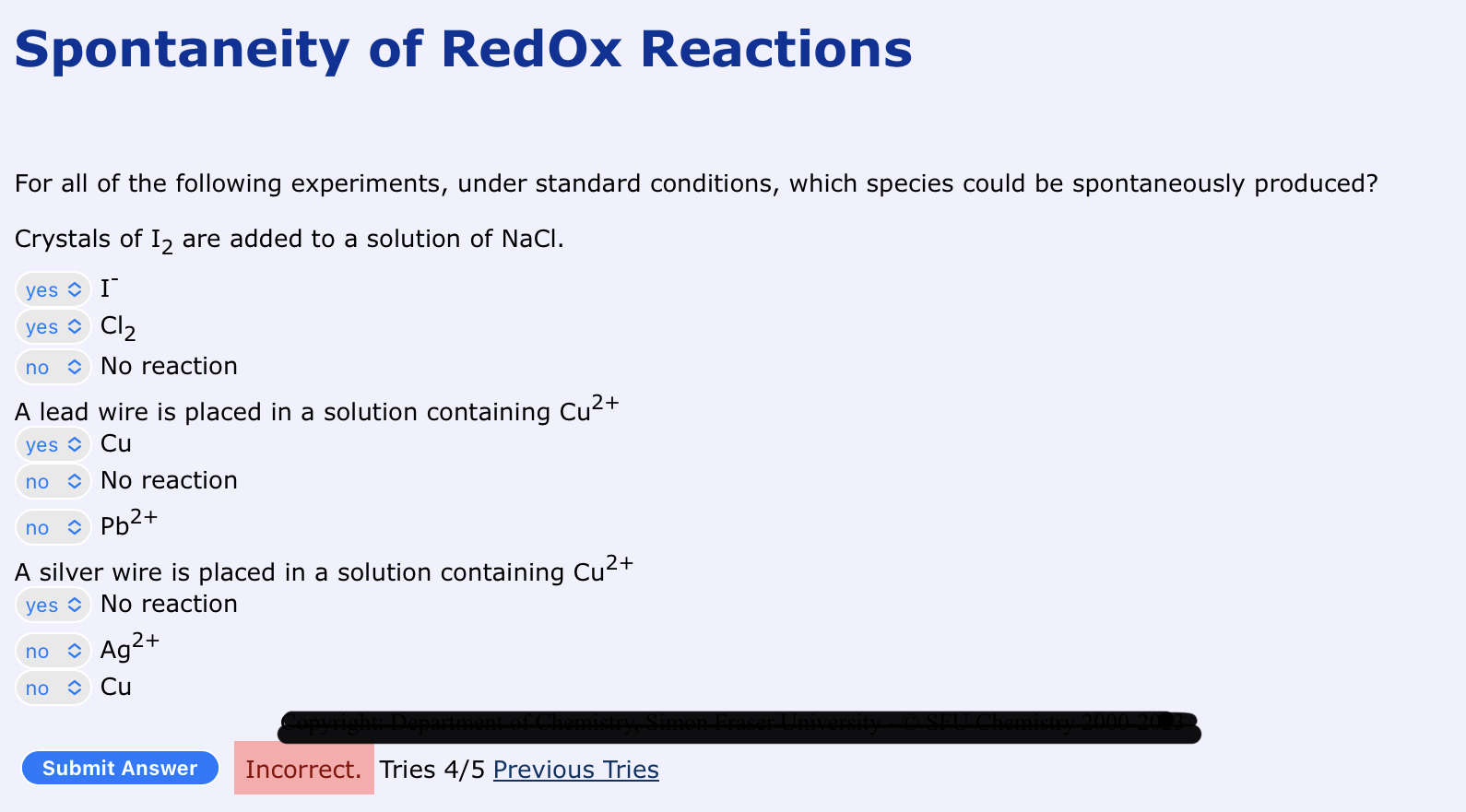 Solved Spontaneity of RedOx Reactions For all of the | Chegg.com