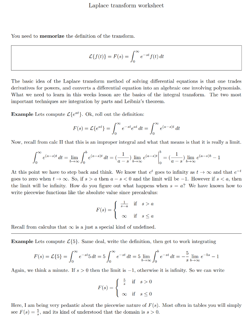 Solved Laplace transform worksheet You need to memorize the | Chegg.com