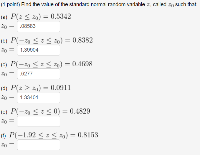 Solved (1 point) Find the value of the standard normal | Chegg.com