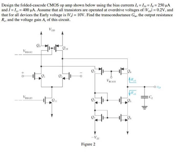 Solved Design the folded-cascode CMOS op amp shown below | Chegg.com