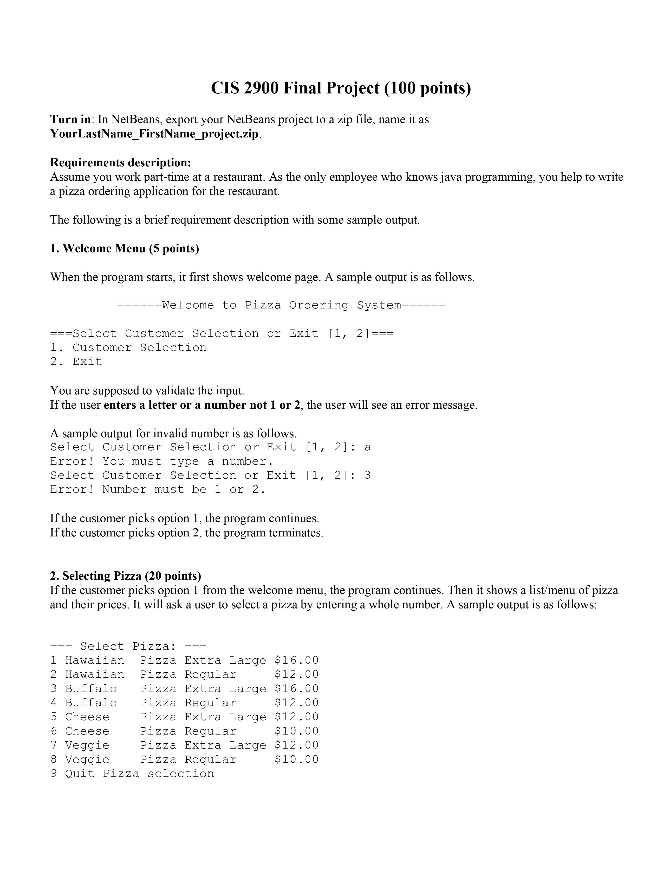 Solved CIS 2900 Final Project (100 points) Turn in: In | Chegg.com