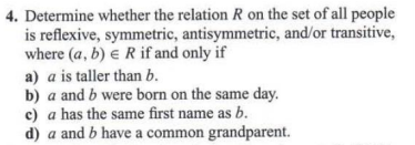 Solved 4. Determine whether the relation R on the set of all | Chegg.com