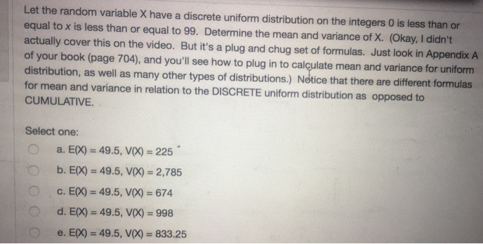 Solved Let the random variable X have a discrete uniform | Chegg.com