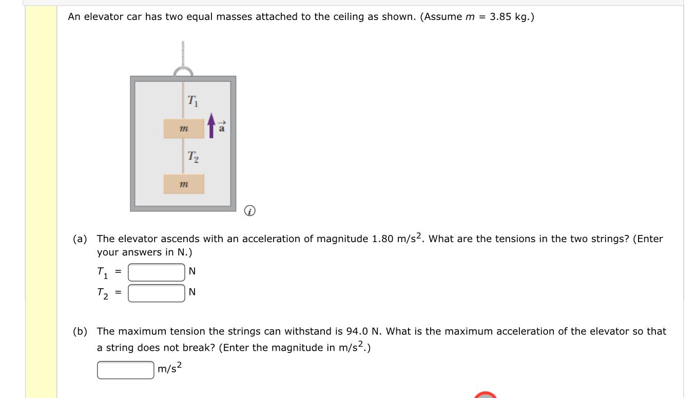 Solved An elevator car has two equal masses attached to the | Chegg.com