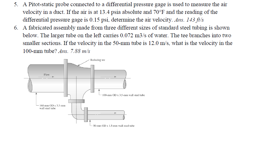 Solved 5. A Pitot-static probe connected to a differential | Chegg.com
