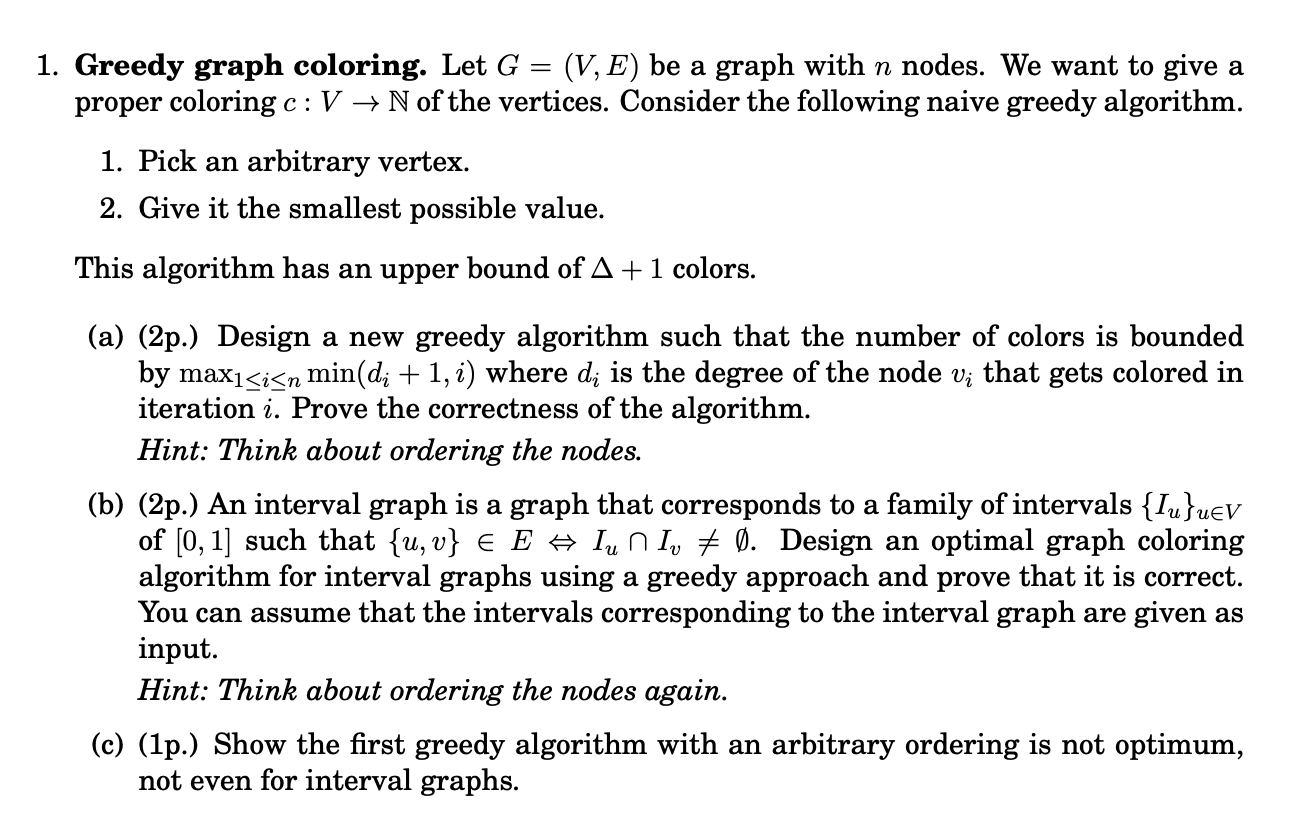Solved Greedy Graph Coloring Let G V E Be A Graph With N