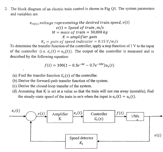 Solved 2. The block diagram of an electric train control is | Chegg.com