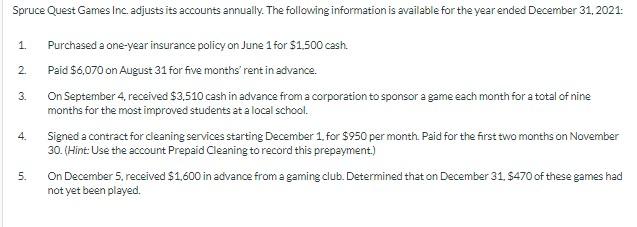 Solved Spruce Quest Games Inc. adjusts its accounts | Chegg.com