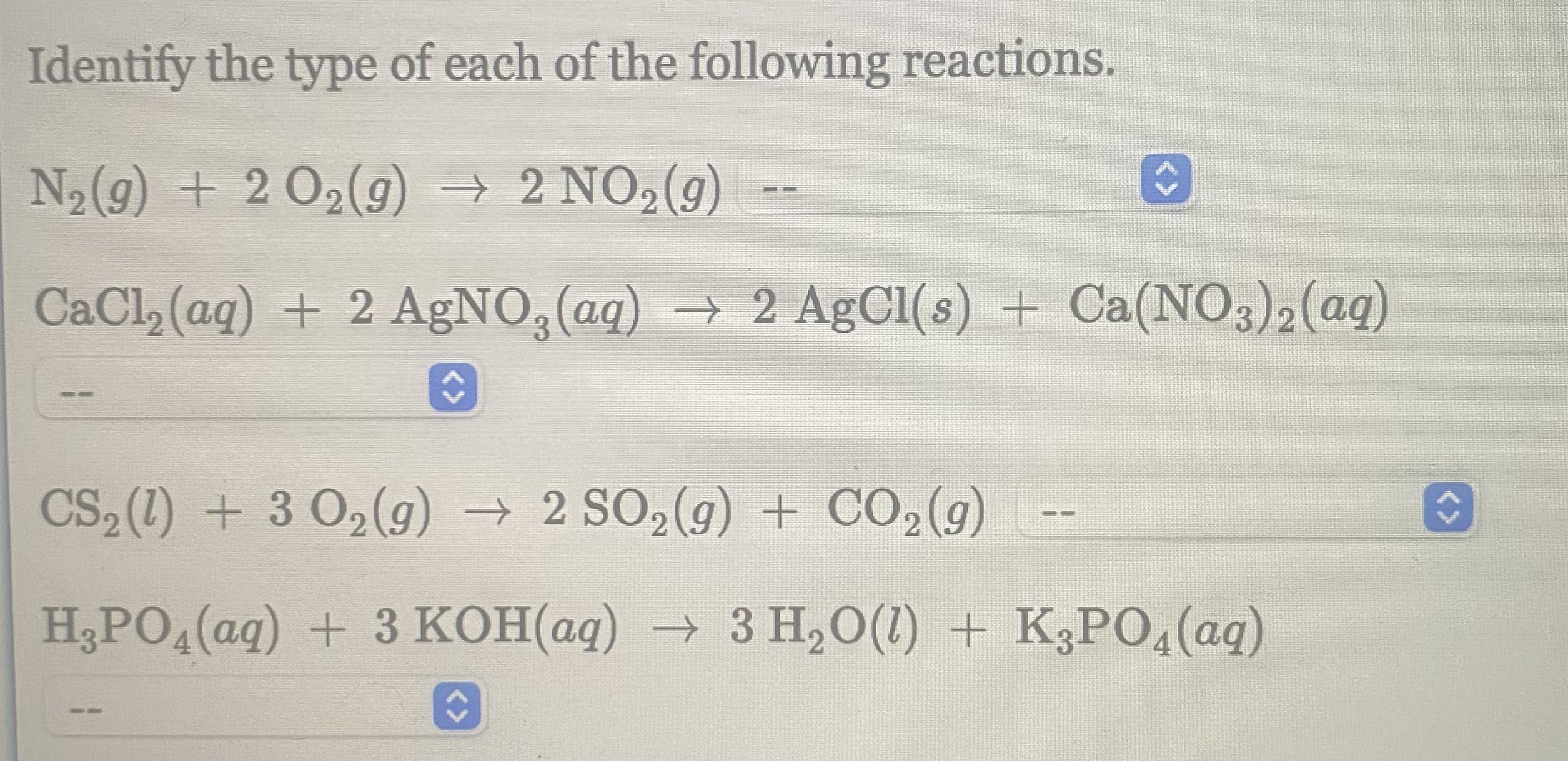 Solved Identify the type of each of the following reactions. | Chegg.com