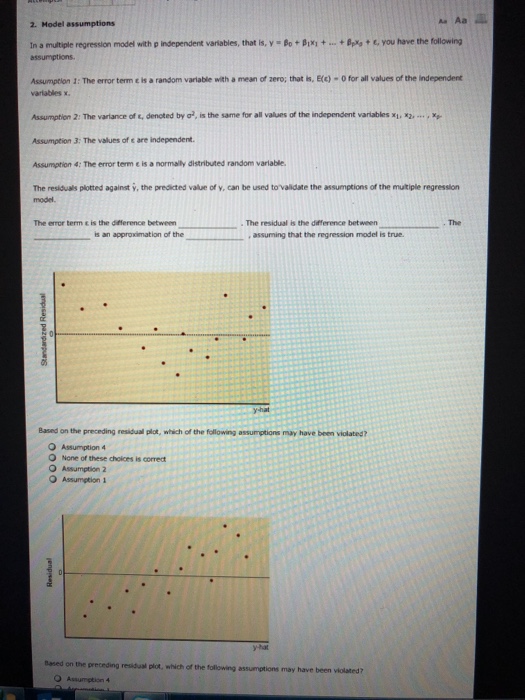 Solved 2. Model assumptions In a multiple regression model | Chegg.com