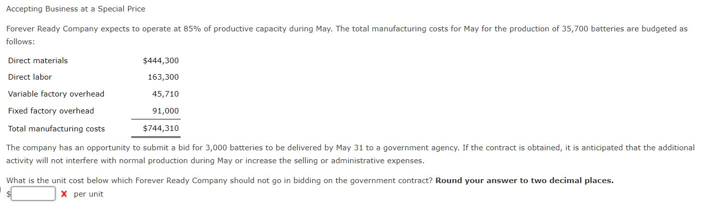 Solved Accepting Business at a Special PriceForever Ready | Chegg.com