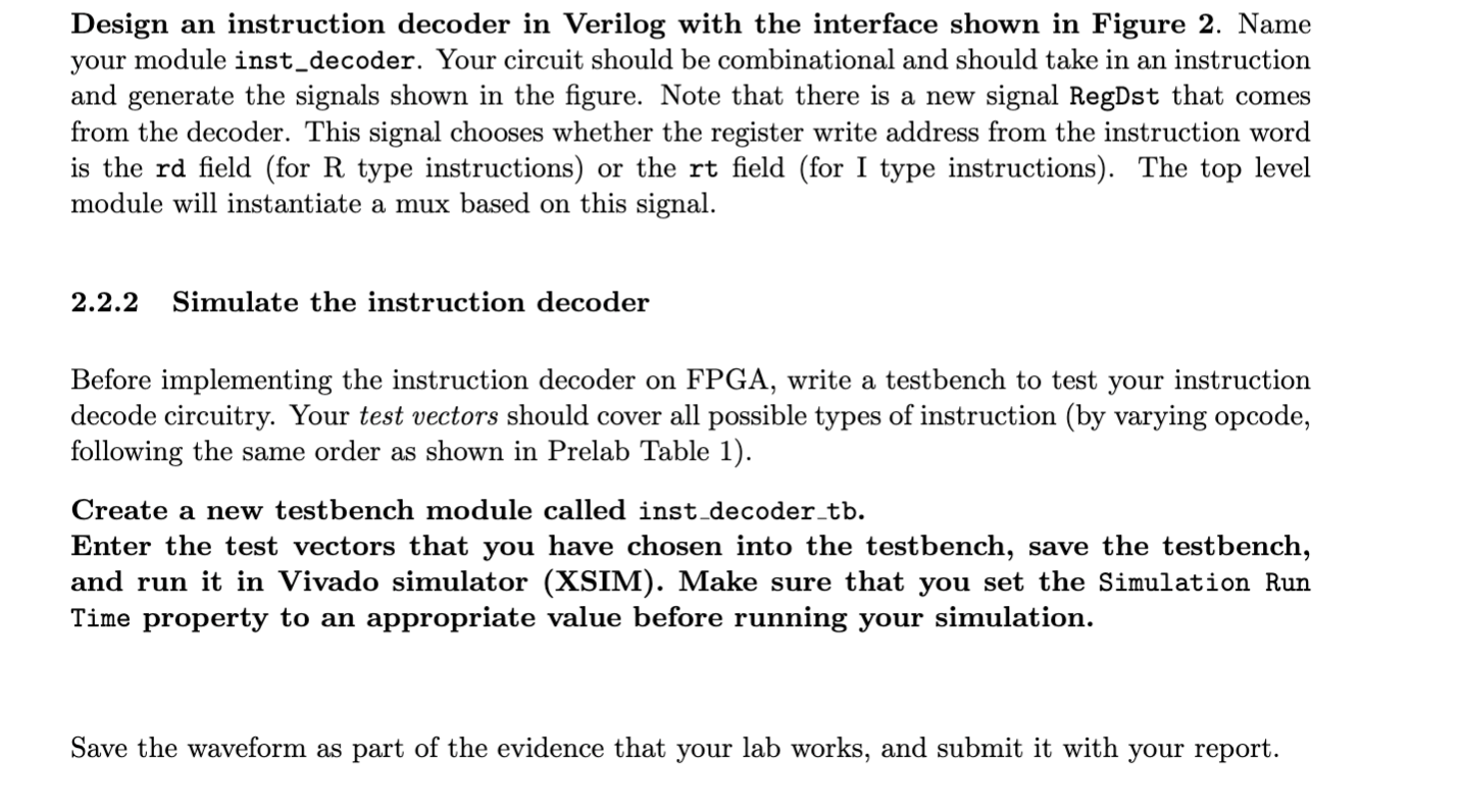 Write verilog code for the instruction decoder with | Chegg.com