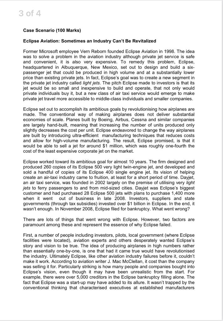 Solved Case Scenario (100 Marks) Eclipse Aviation: Sometimes | Chegg.com