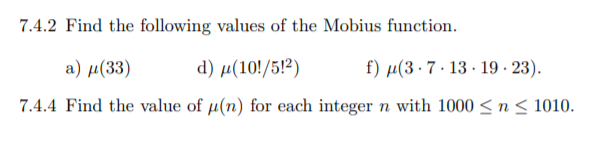 Solved 7.4.2 Find the following values of the Mobius | Chegg.com