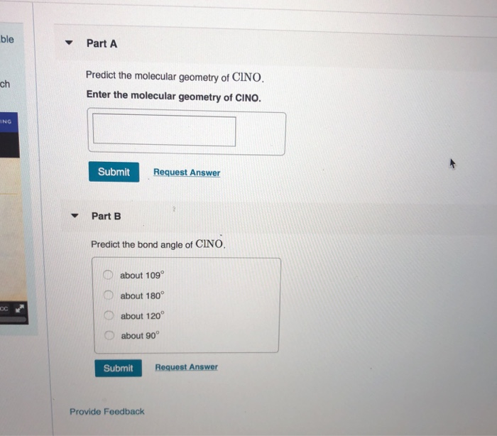 Solved ble Part A Predict the molecular geometry of CINO | Chegg.com