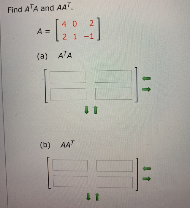 Solved Find ATA and AAT 4 0 2 A = 2 1 1 (a) ATA f (b) AAT I | Chegg.com