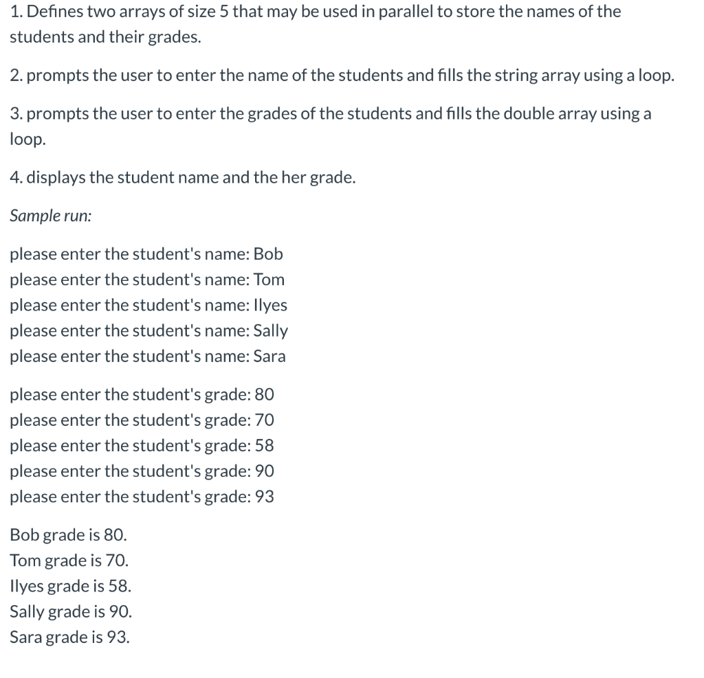 Solved 1. Defines two arrays of size 5 that may be used in | Chegg.com
