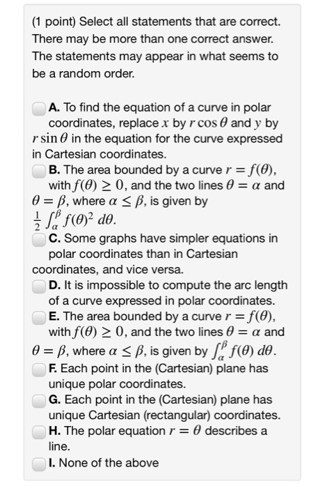Solved (1 point) Select all statements that are correct. | Chegg.com