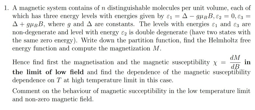Solved 1. A magnetic system contains of n distinguishable | Chegg.com