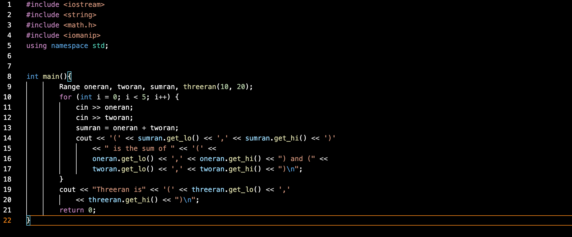 Solved Define a class called "range" • two integer fields | Chegg.com