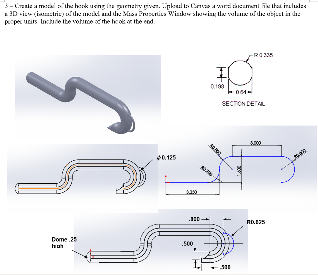 Solved 3 - Create a model of the hook using the geometry | Chegg.com