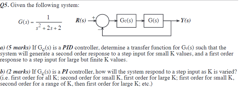 Solved Q5. Given the following system: a) (5 marks) If Gc(s) | Chegg.com