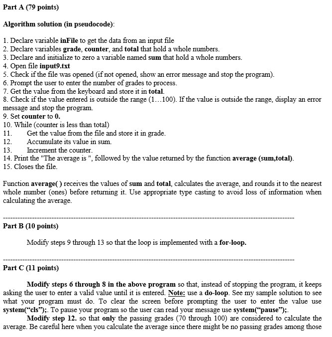 Solved Part A (79 points) Algorithm solution (in pseudocode) | Chegg.com