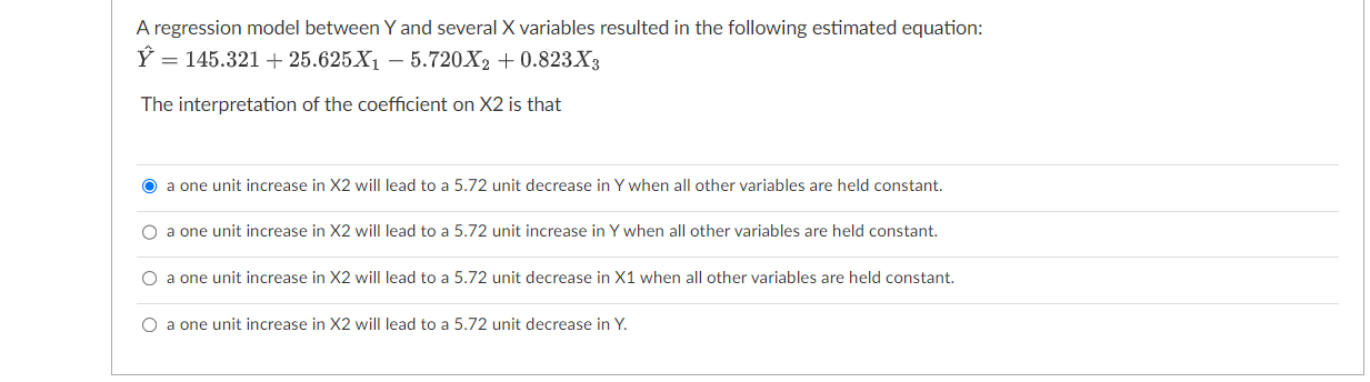 Solved A regression model between Y ﻿and several x | Chegg.com
