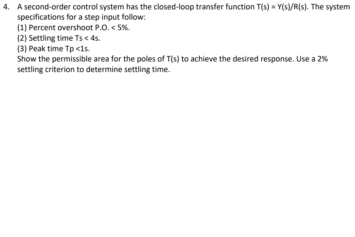 Solved 4. A second-order control system has the closed-loop | Chegg.com