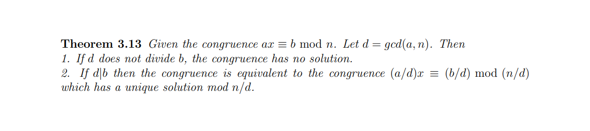 Solved Theorem 3.13 Given the congruence ax = b mod n. Let | Chegg.com