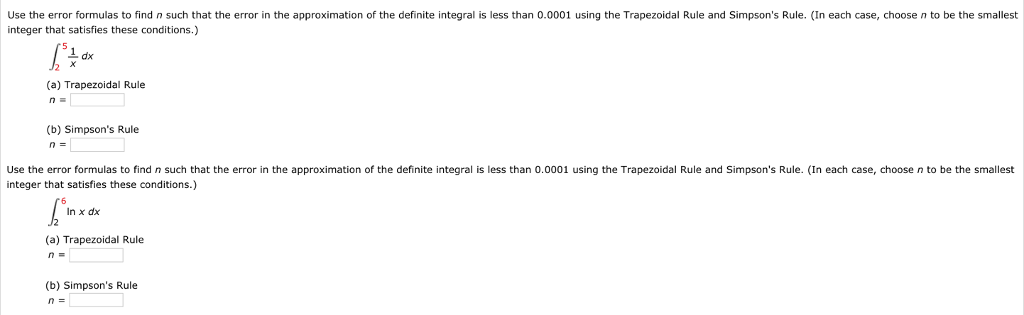 Solved Use The Error Formulas To Find N Such That The Error 5613