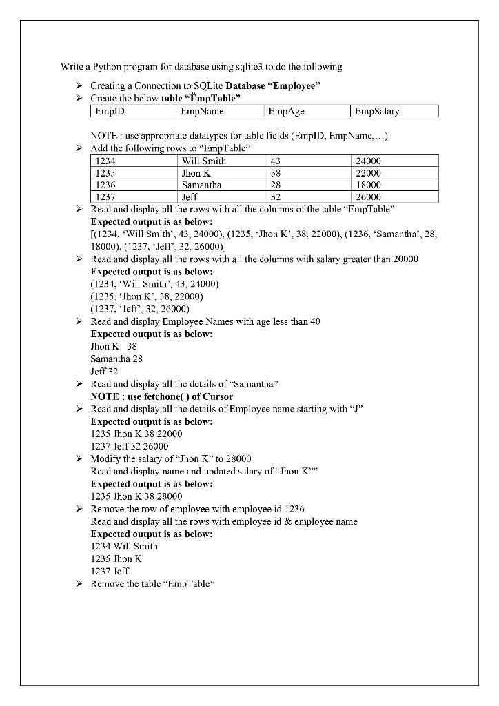 Solved Write A Python Program For Database Using Sqlite3 To 6574