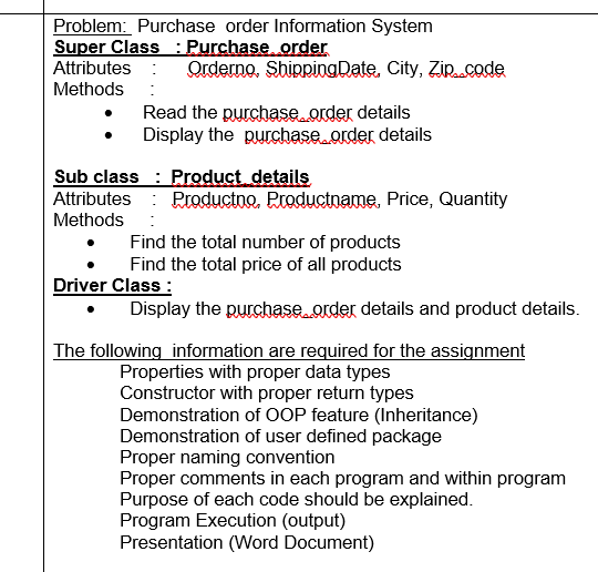 Solved Problem: Purchase order Information System Super | Chegg.com