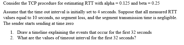 Consider the TCP procedure for estimating RTT with | Chegg.com