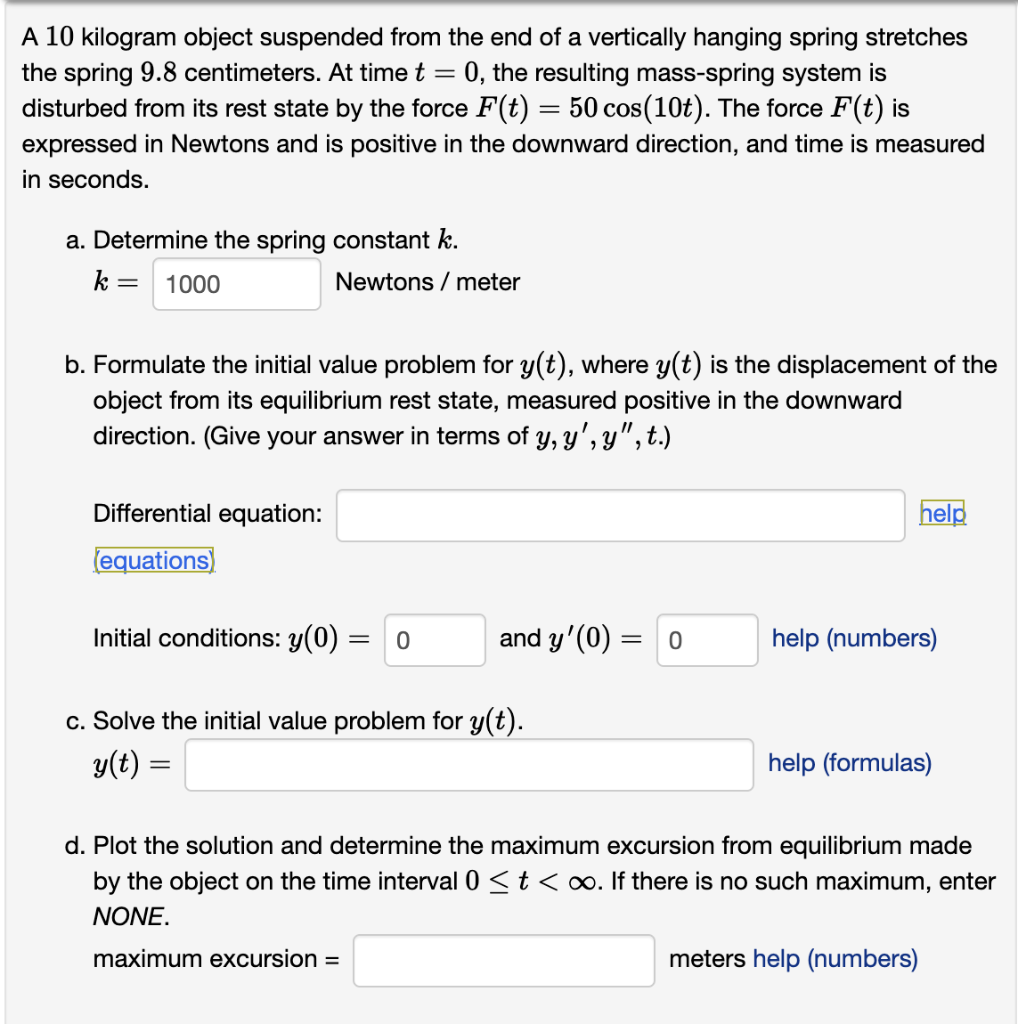 Solved 10 kilogram object suspended from the end of a | Chegg.com