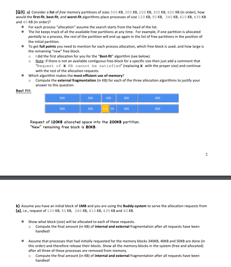 Solved [Q3]. a) Consider a list offree memory partitions of | Chegg.com