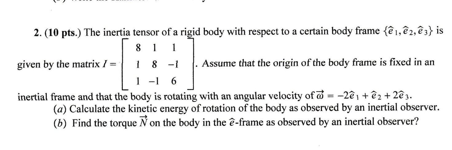 Solved 2. (10 pts.) The inertia tensor of a rigid body with | Chegg.com