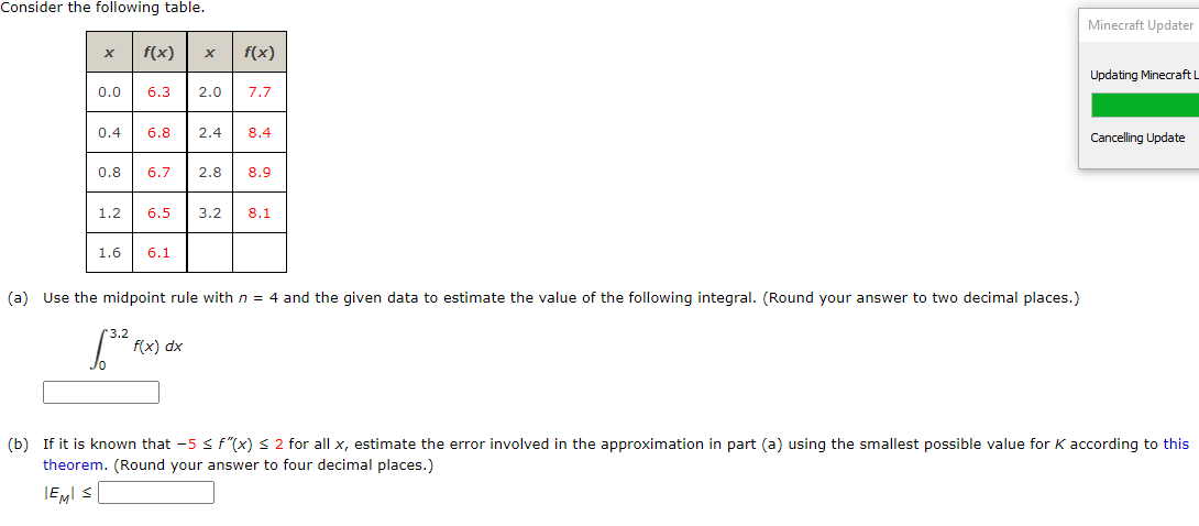 Solved Consider the following table. Minecraft Updater | Chegg.com