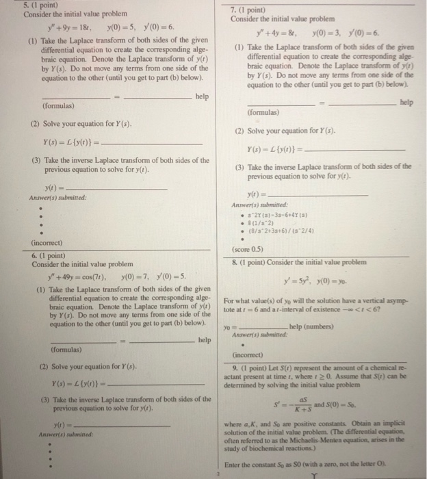 Solved 5. (1 point) Consider the initial value problem 7. (1 | Chegg.com