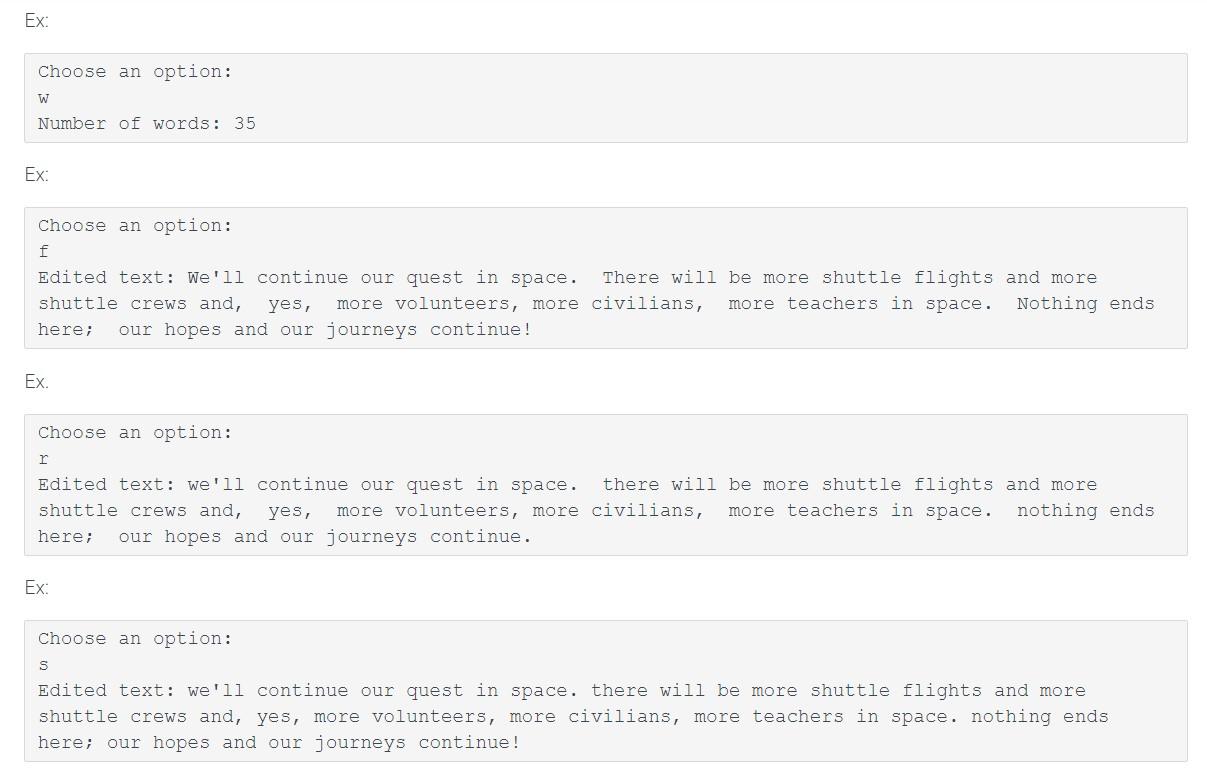 Solved Write a program that prompts a user for input text, | Chegg.com