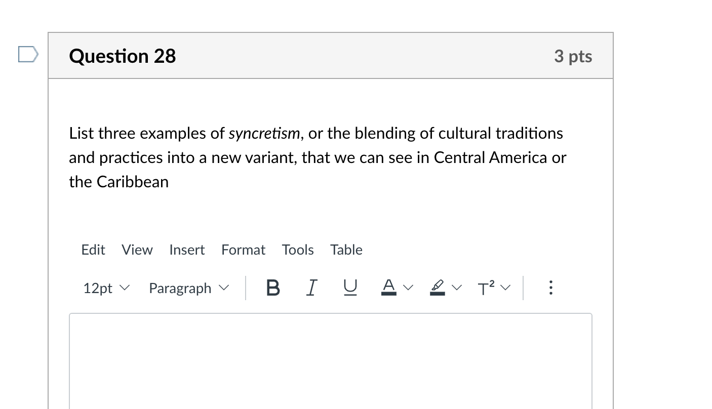 Solved Question 28 3 pts List three examples of syncretism, | Chegg.com
