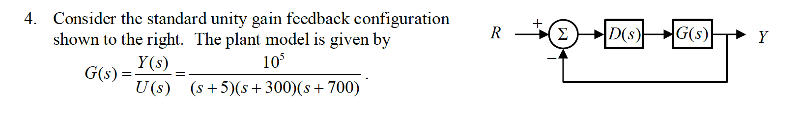 Solved R $© D(9) -G(s) y 4. Consider the standard unity gain | Chegg.com