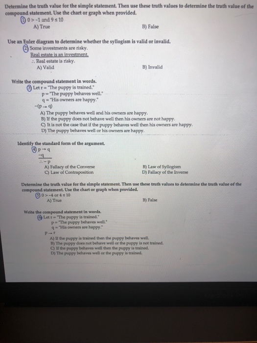 Solved Determine The Truth Value For The Simple Statement