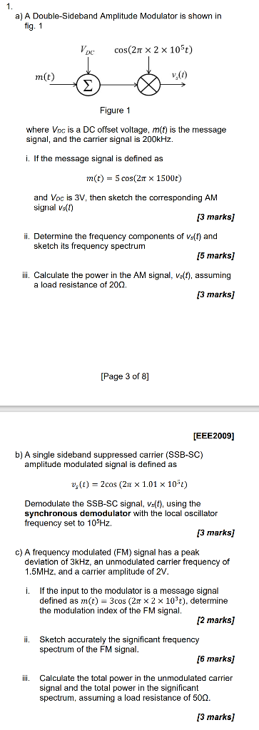 Solved 1. a) A Double-Sideband Amplitude Modulator is shown | Chegg.com